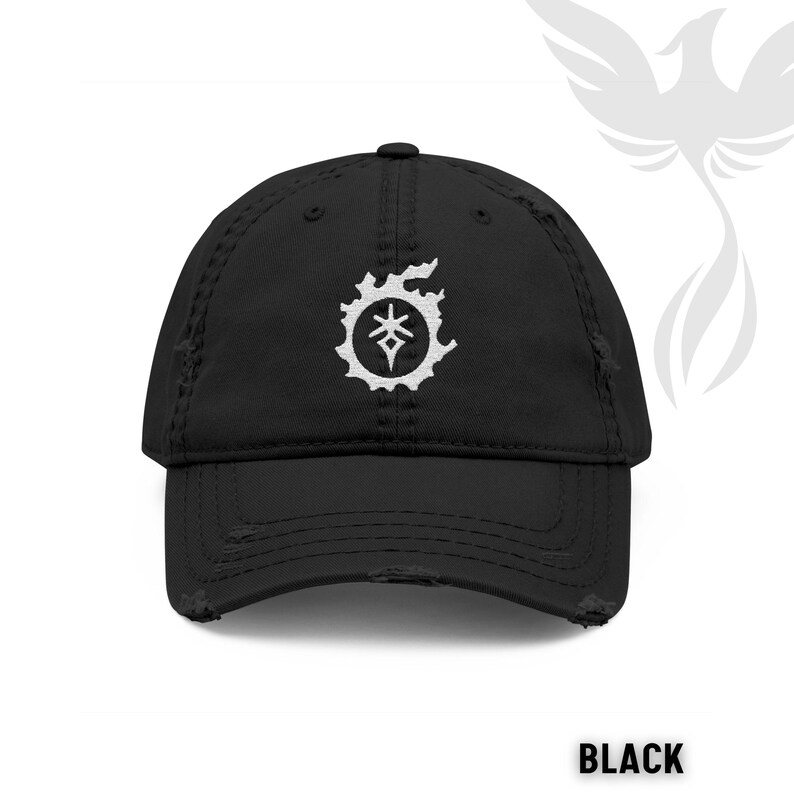 FFXIV Meteor & Dark Knight Logo Embroidered Distressed Baseball Cap ...