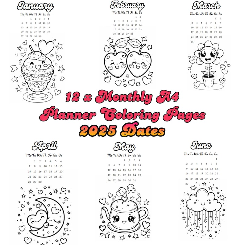 2025 Monthly Planner Coloring Pages - Etsy
