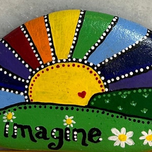 Imagine Rainbow Painted Rock - Etsy
