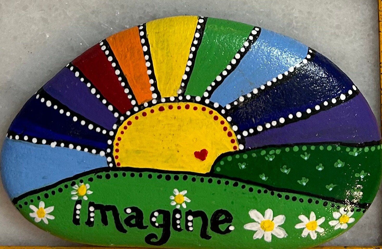 Imagine Rainbow Painted Rock - Etsy