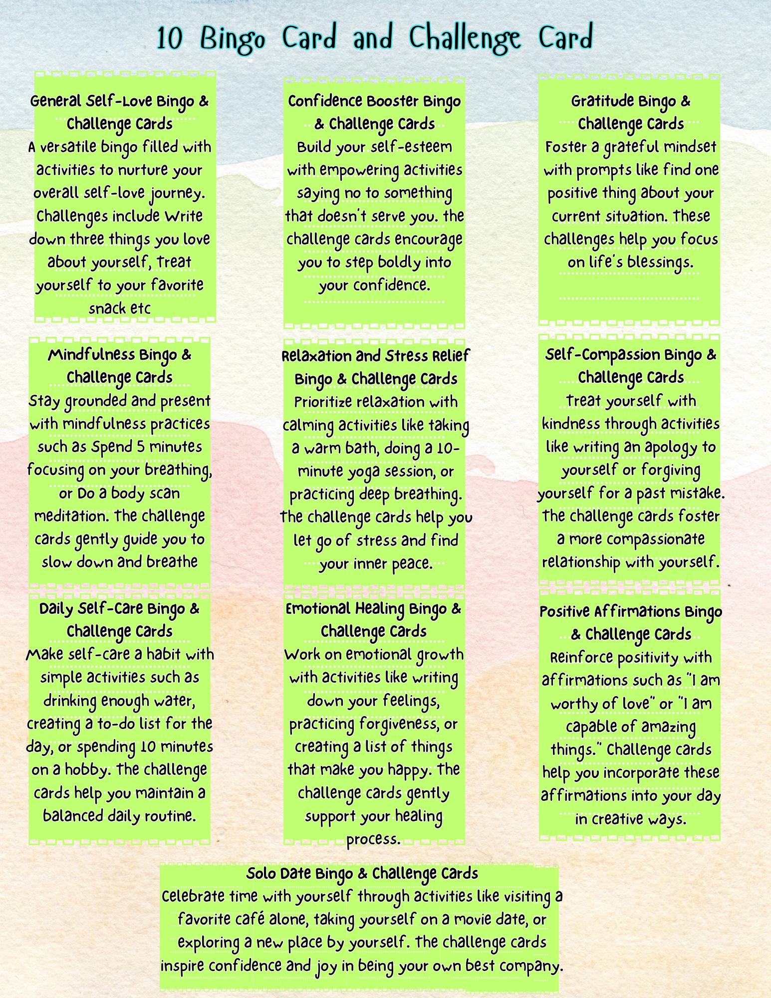 Printable Self-love Bingo Cards + Challenges for Personal Growth ...