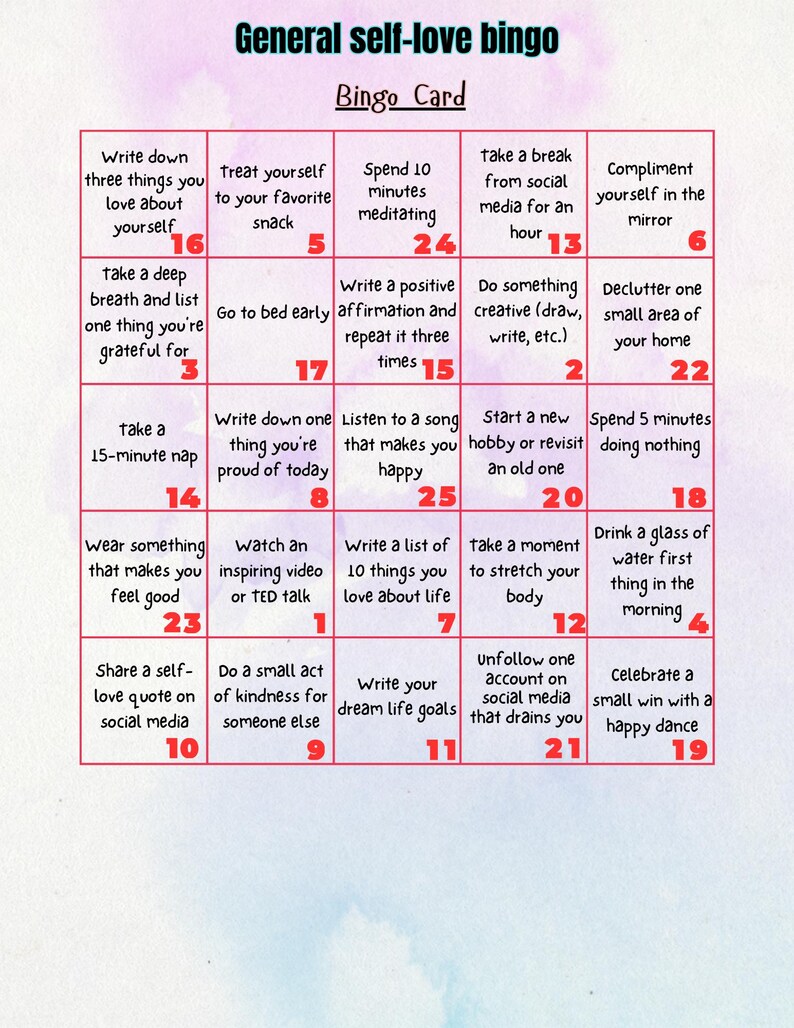 Printable Self-love Bingo Cards + Challenges for Personal Growth ...