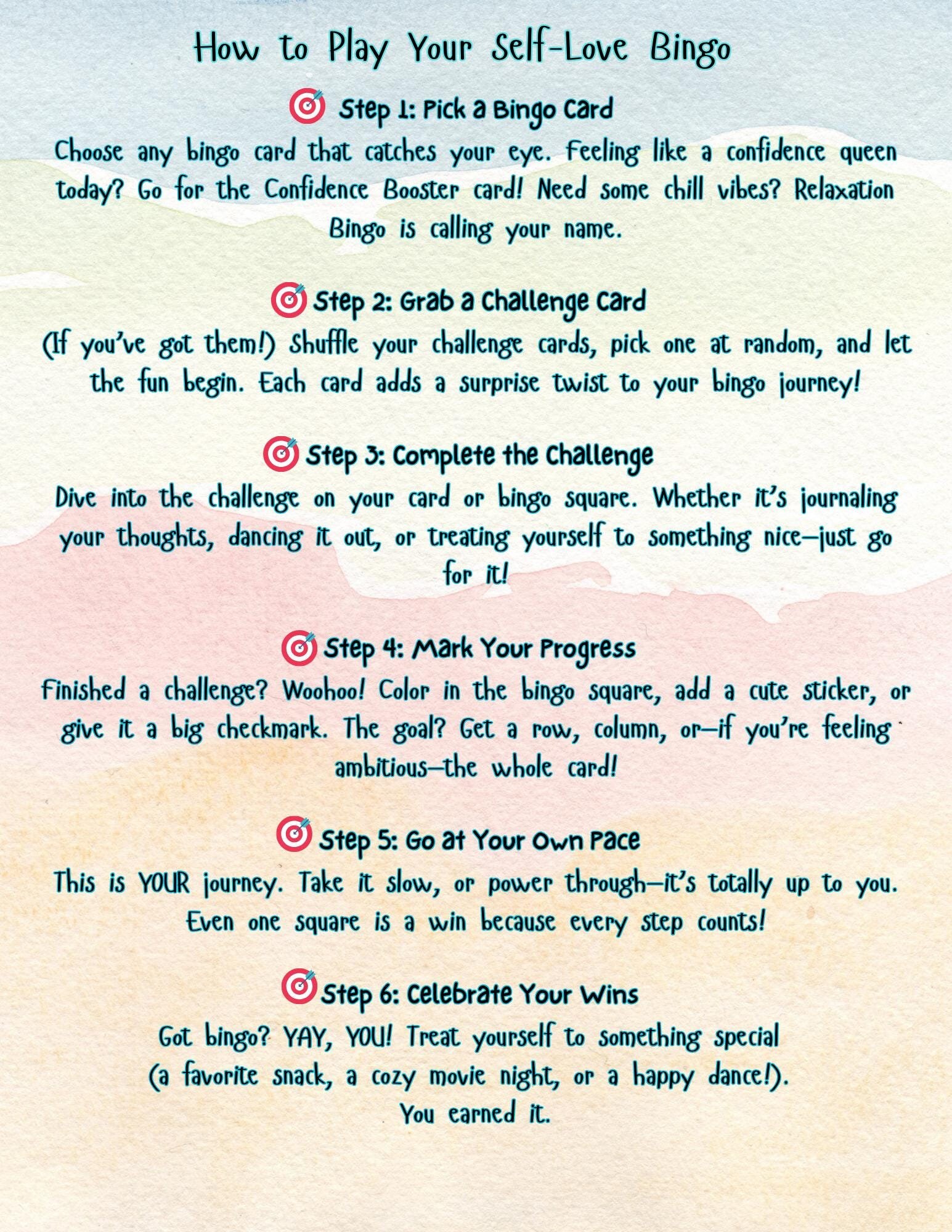 Printable Self-love Bingo Cards + Challenges for Personal Growth ...