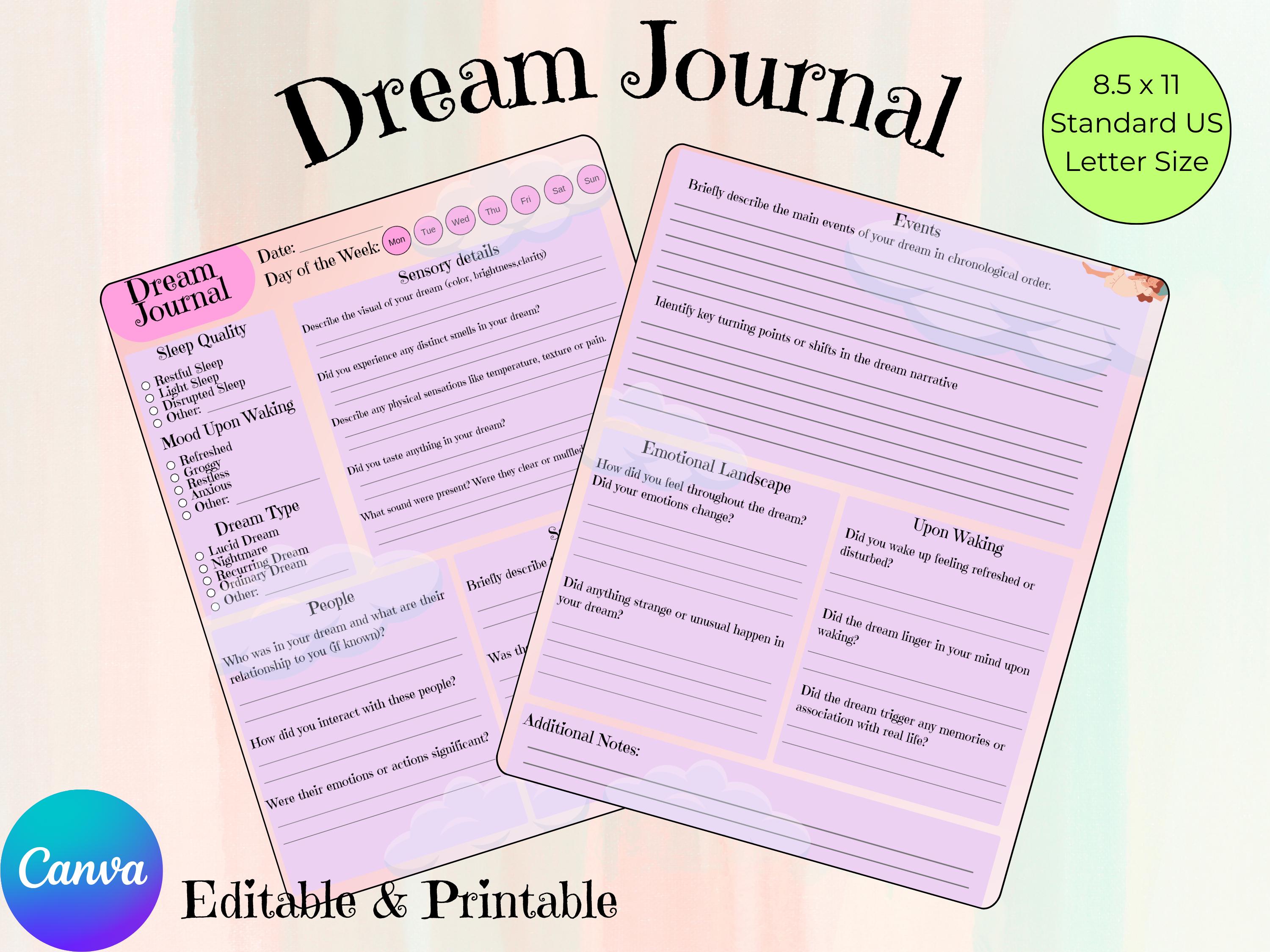 Editable and Printable Dream Journal | Guided Dream Diary | Sleep ...