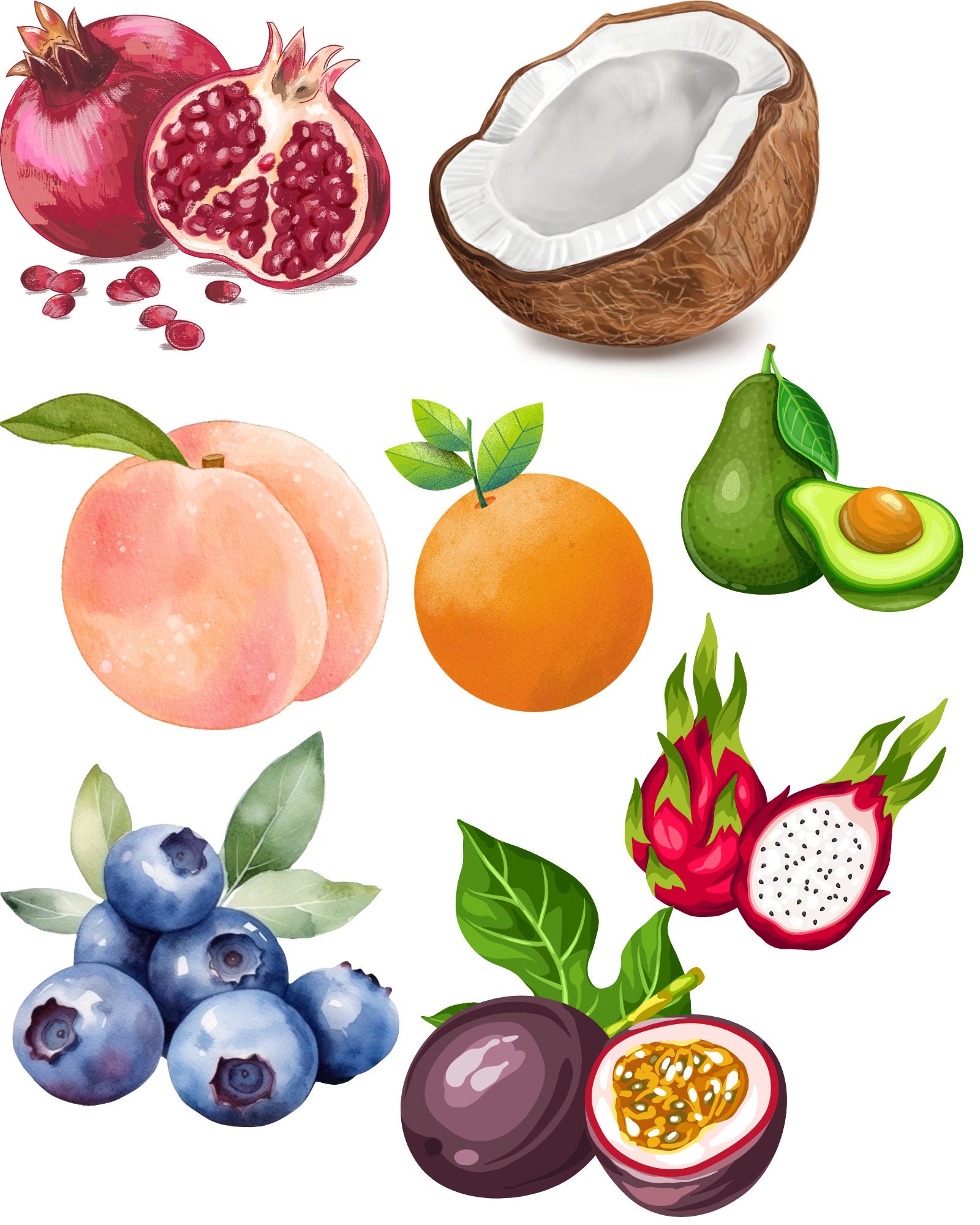 Fruit Clipart Set, High-quality Clipart, Fruits PNG, Clipart Set of ...