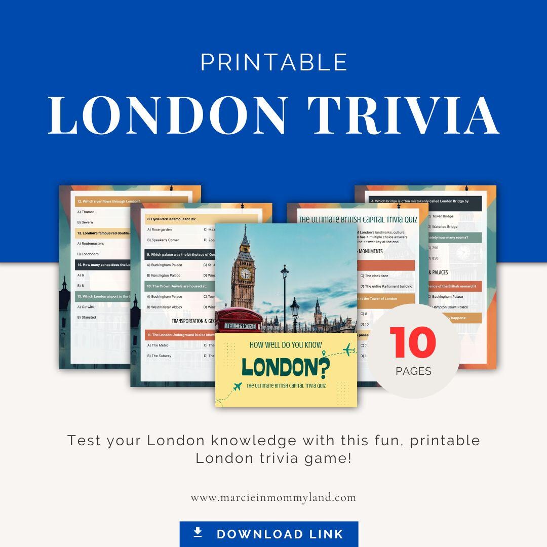 Printable London Trivia Game, Fun British Quiz for Parties, London ...