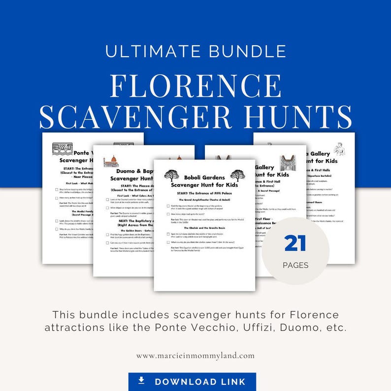 Florence Travel Games for Kids | 21-page Printable Scavenger Hunt Pack ...