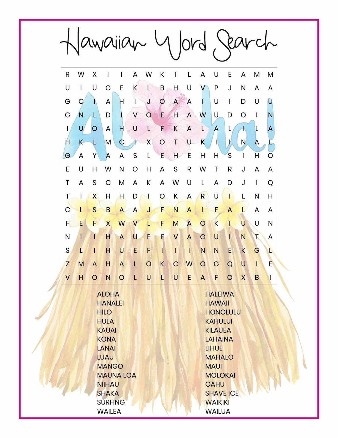 Hawaiian Word Search Printable for Kids - Etsy