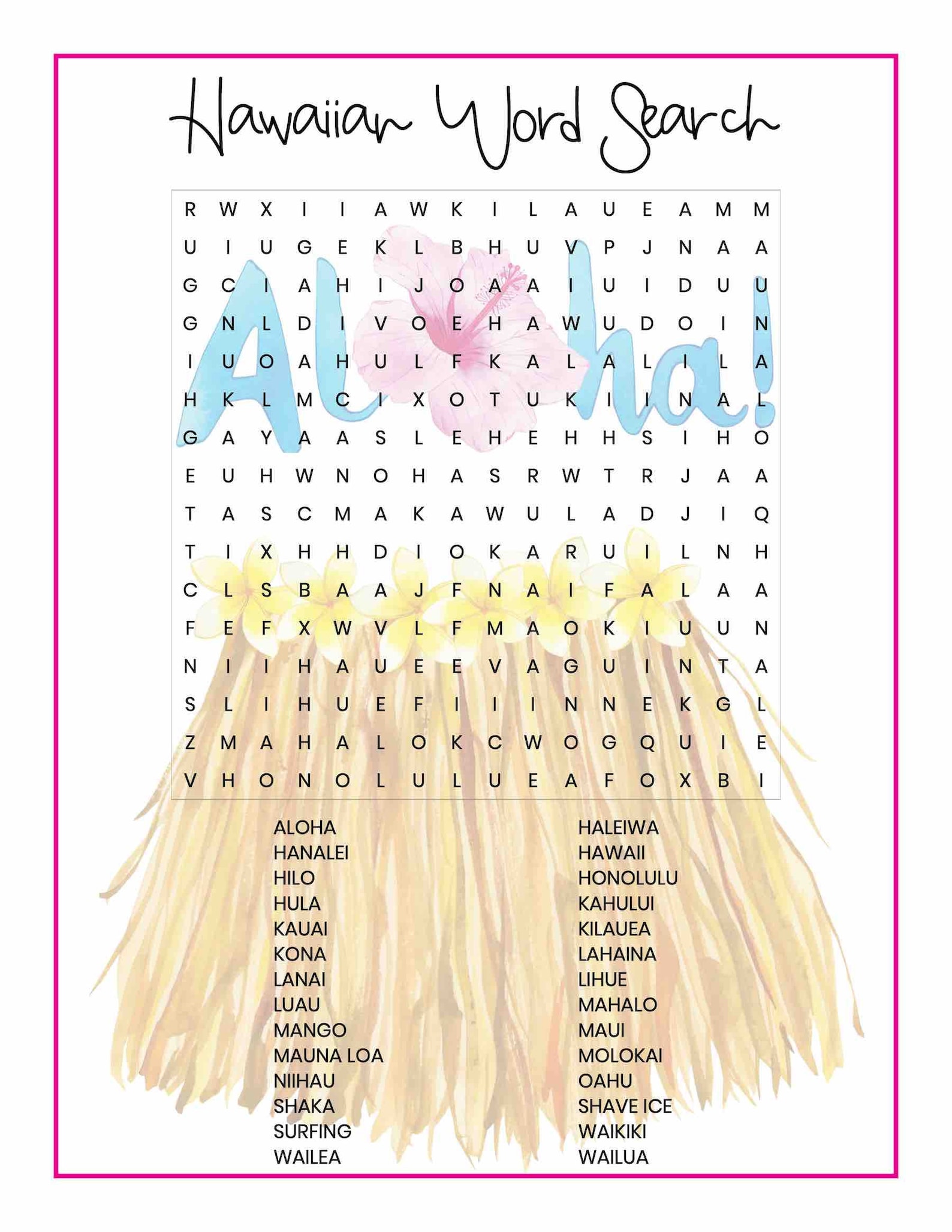Hawaiian Word Search Printable for Kids - Etsy