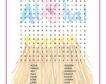 Printable Aloha Word Search Game With Colorful Beach Images for a ...