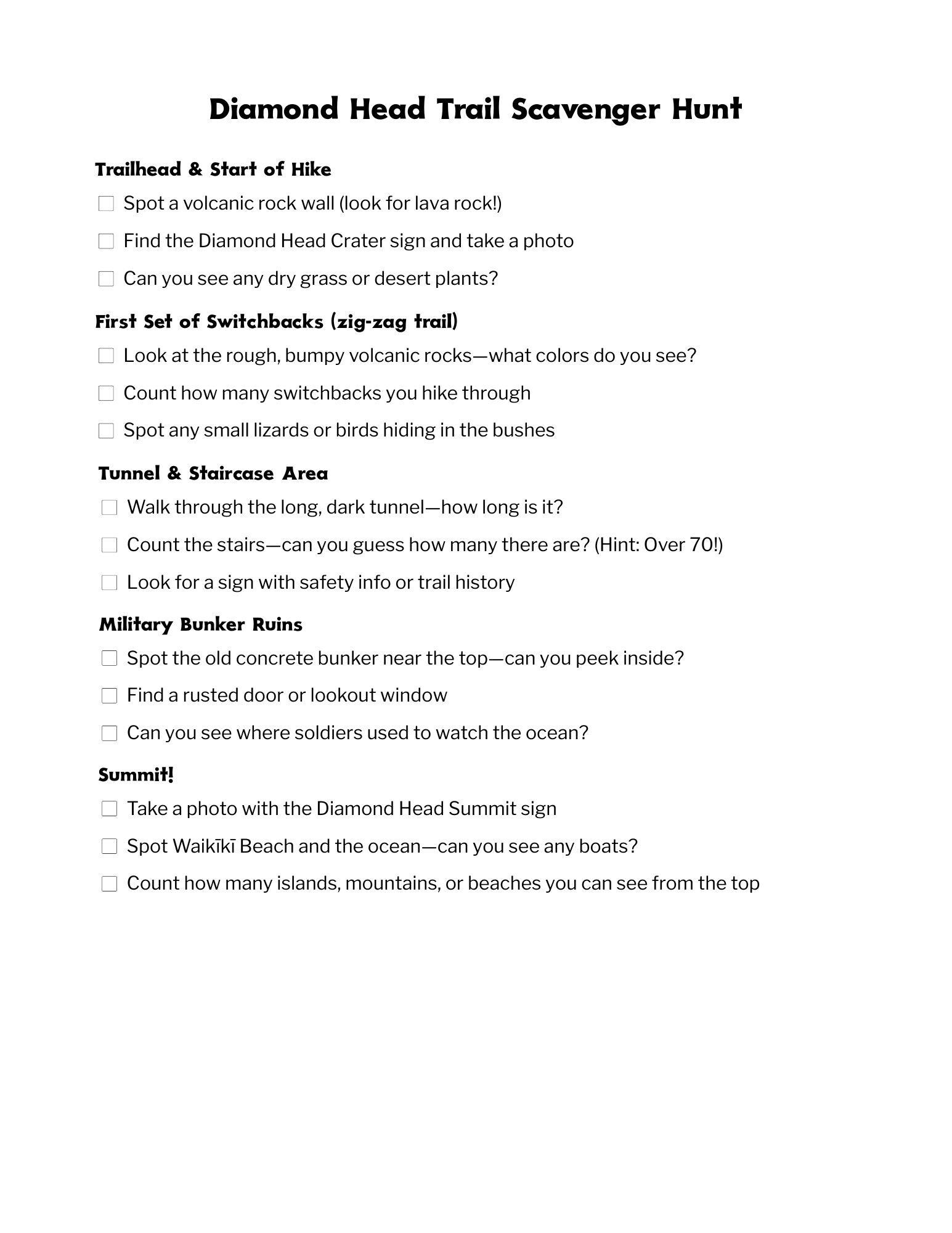 Diamond Head Scavenger Hunt Printable, Hawaii Hiking Activity for Kids ...