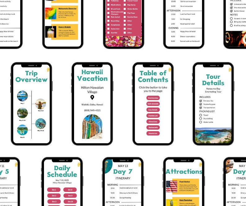 Hawaii Travel Itinerary Template | Mobile Itinerary | Hawaii Itinerary ...