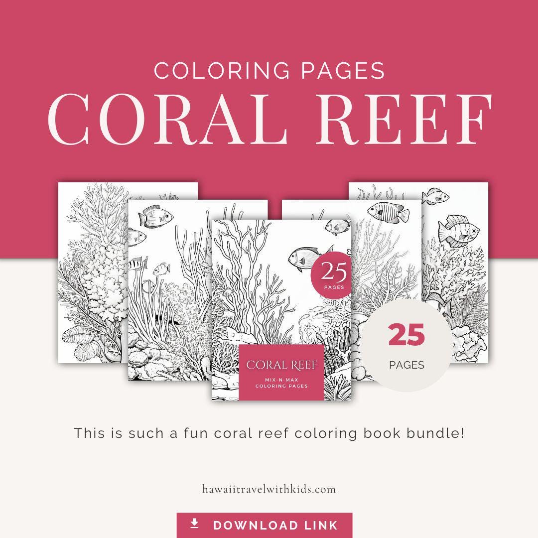Coral Reef Coloring Book PDF, Sea Life Coloring Pages for Kids, Ocean ...