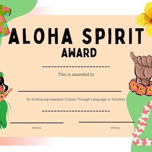 Printable Aloha Spirit Award Certificate for Hawaii Family Vacations ...