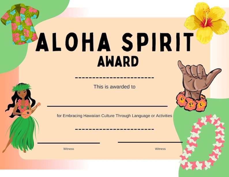 Printable Aloha Spirit Award Certificate for Hawaii Family Vacations ...