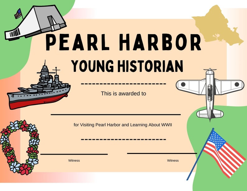 Printable Pearl Harbor Certificate for Kids | Young Historian Award ...