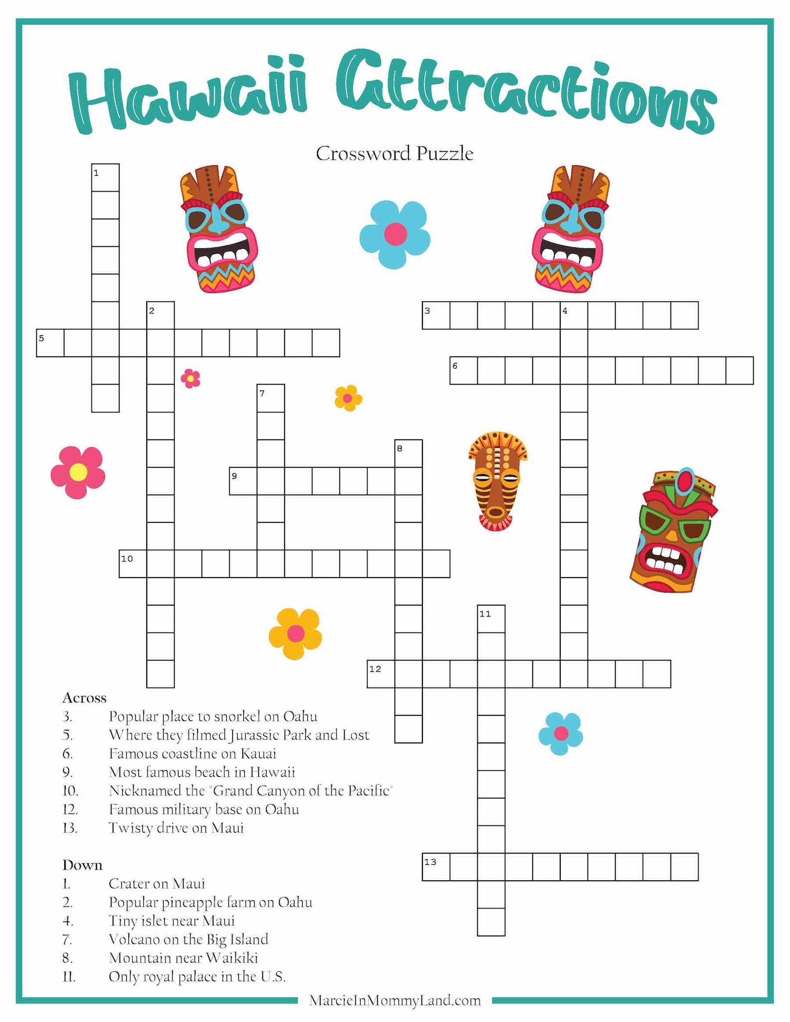 Hawaii Crossword Printables for Kids - Etsy