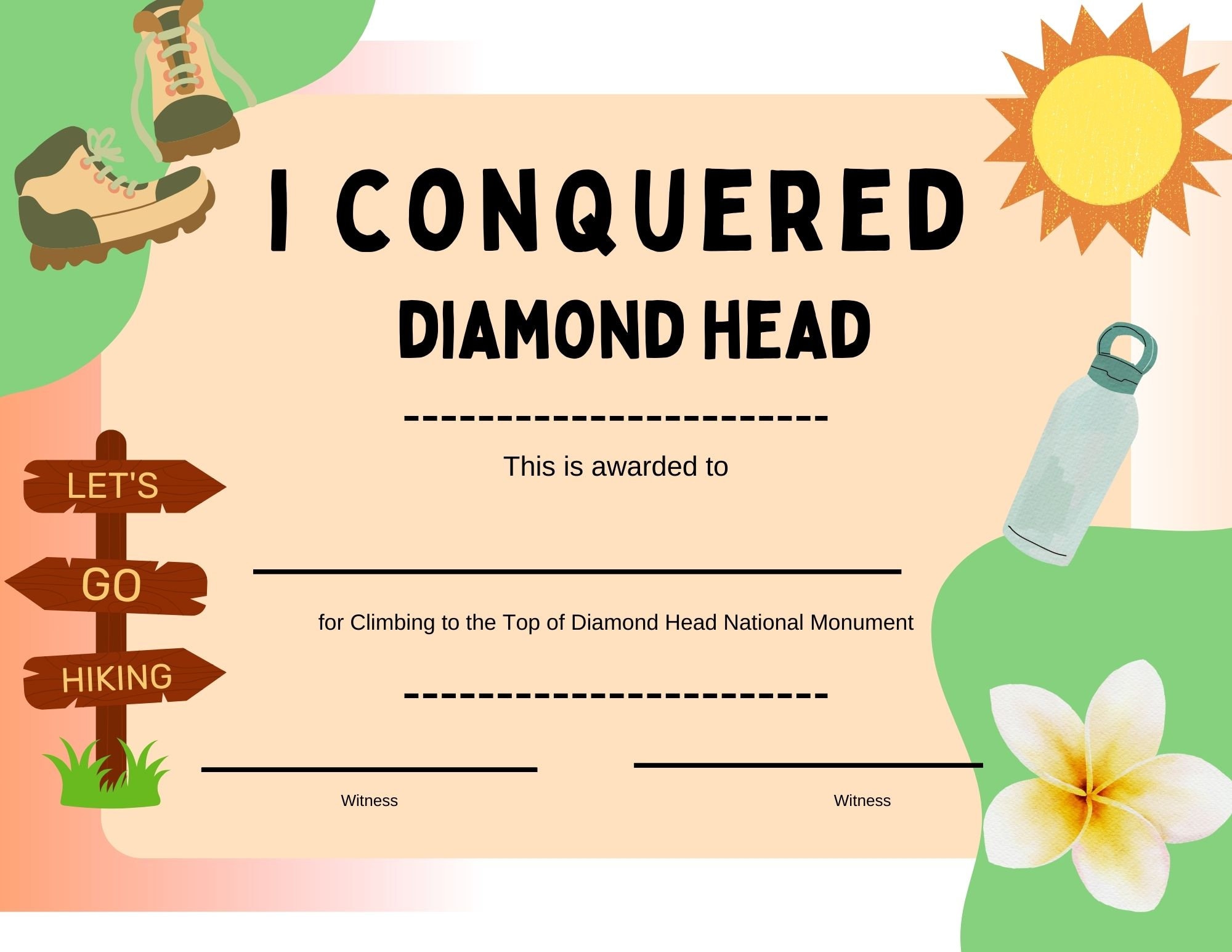 Printable Diamond Head Hike Certificate for Kids | Hawaii Travel ...