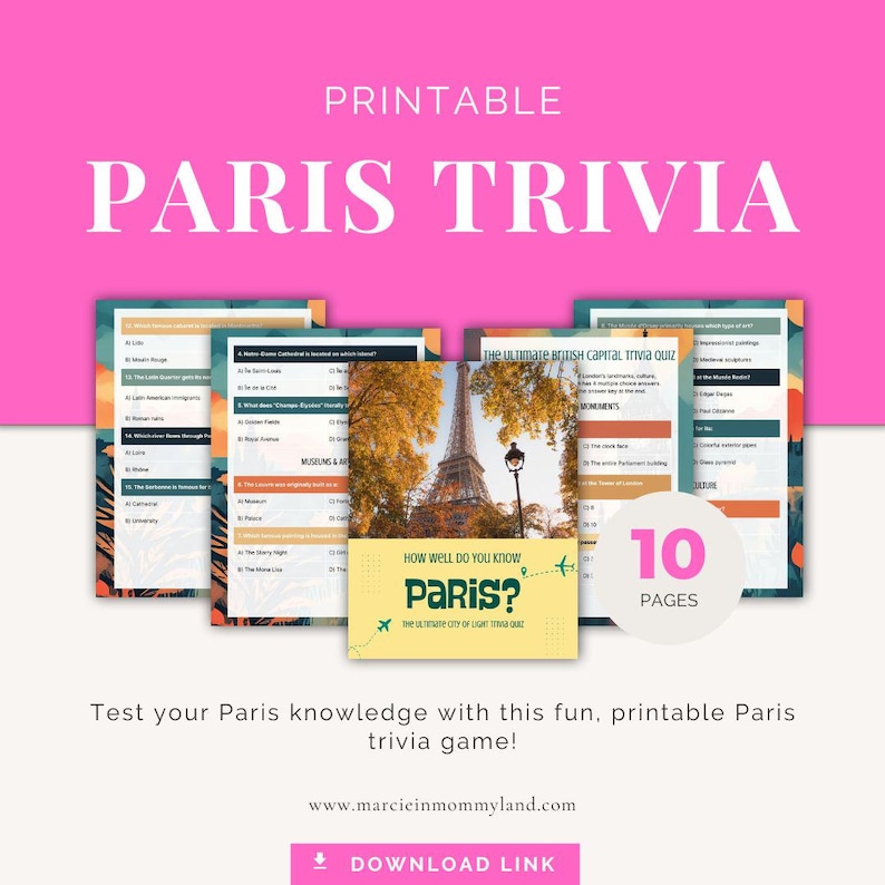 Printable Paris Trivia Game, Fun French Quiz for Parties, Paris ...