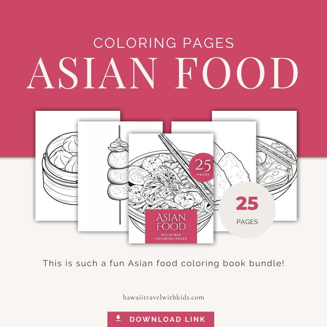 Asian Food Coloring Book, Printable Kawaii Ramen Sushi Dim Sum Pages ...