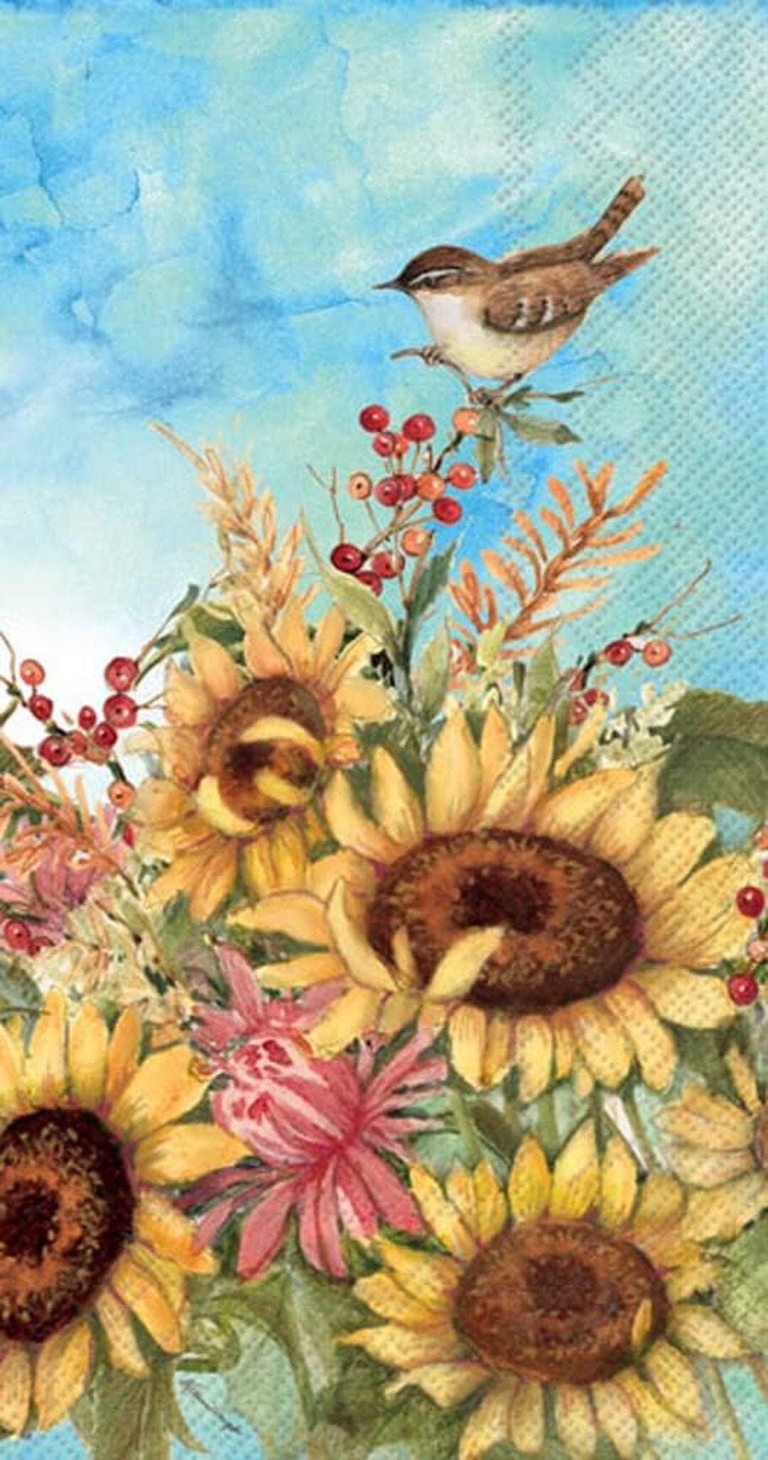Autumn Sunflower Decoupage Napkin 8.25 X 4.5 Guest Size, Paper Collage ...