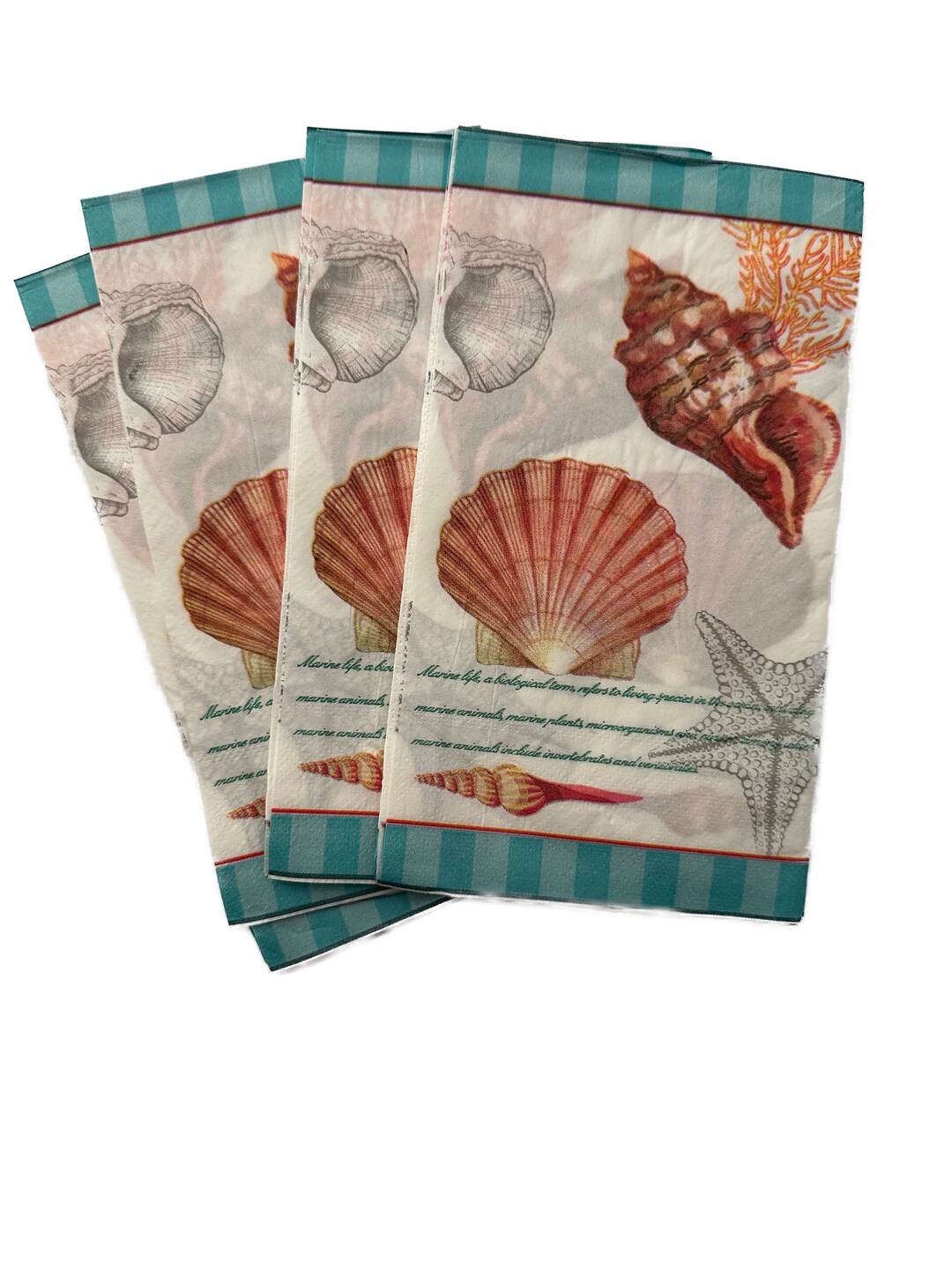 Seashell Design Decoupage Napkin 8.25" X 4.5" Guest Size Scrapbooking ...