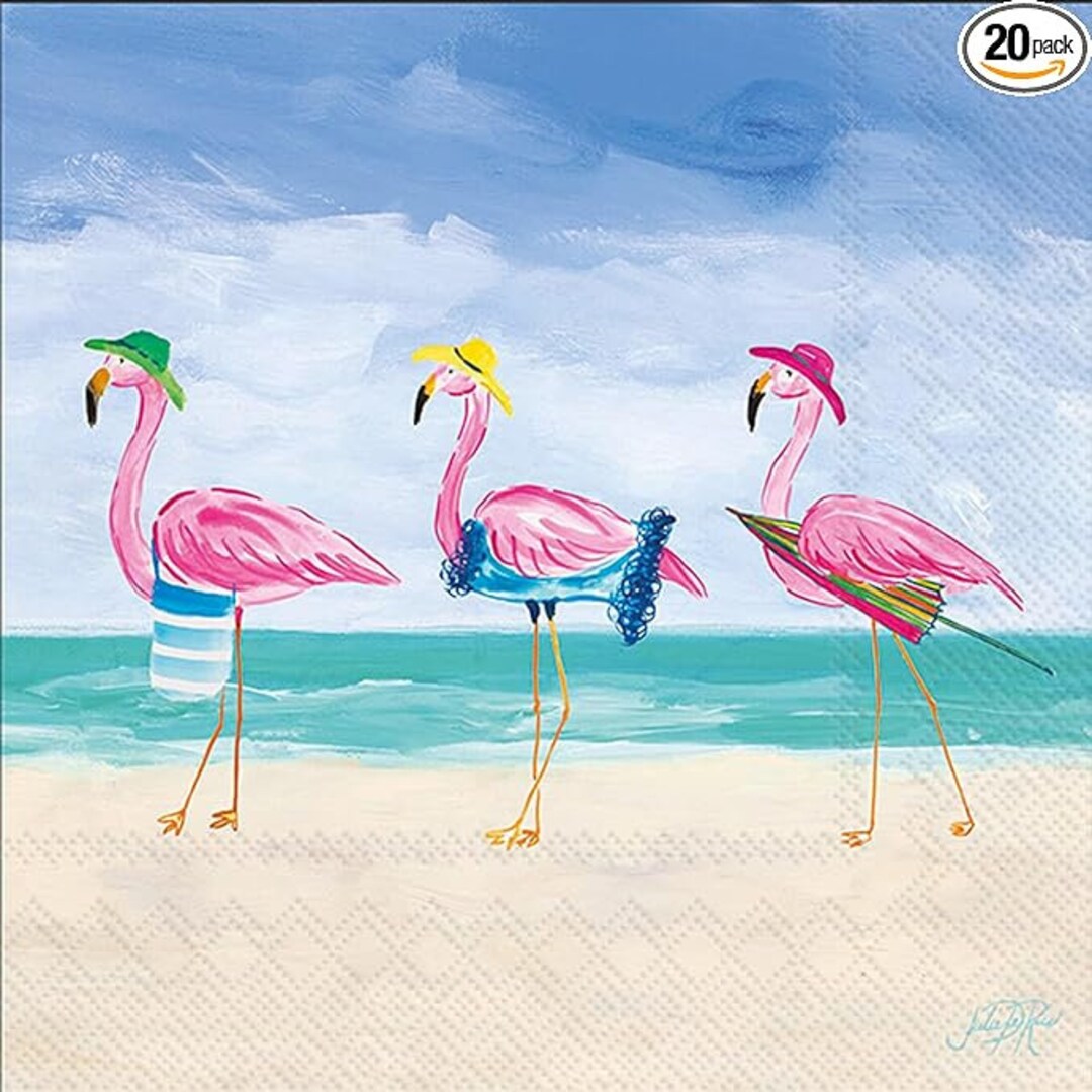 Beach Flamingo Decoupage Napkin, Coastal, Cocktail Size 5"x5" - Etsy