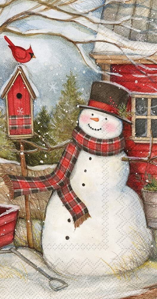Snowman Barn Decoupage Napkin 8.25 X 4.5 Guest Size, 5 X 5 Cocktail ...