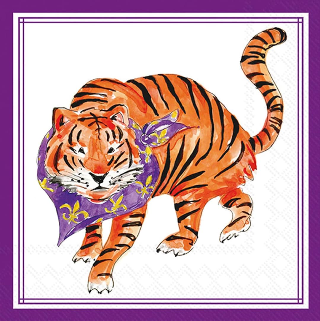 Purple Prowling Tiger Decoupage Napkin, School Mascot, School Colors ...