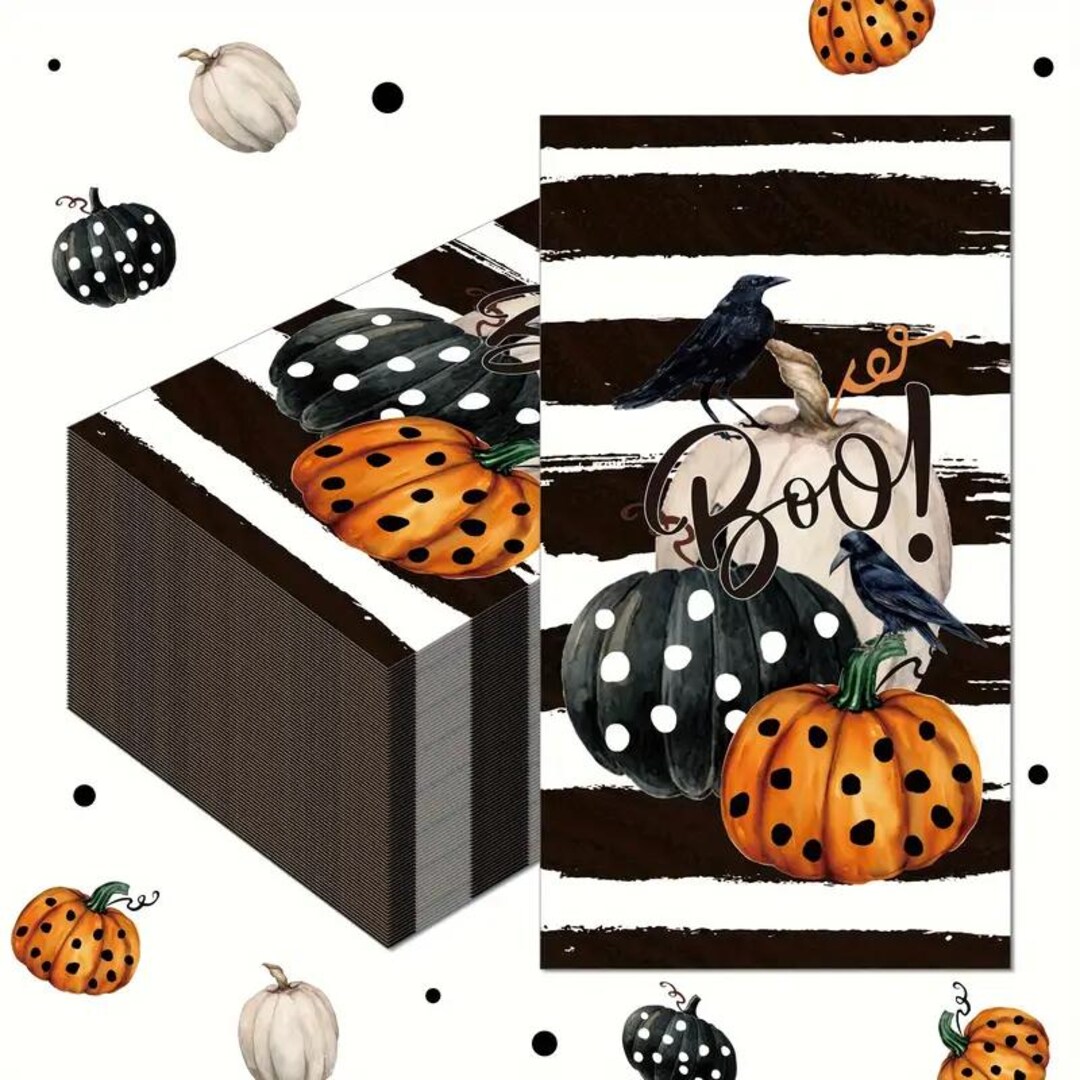 Halloween, Boos & Stripes, Pumpkins, Decoupage Napkin 8' X 4.5" Guest ...