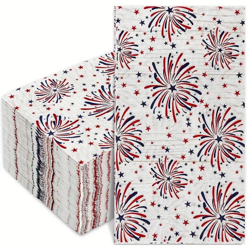Fireworks July 4th Patriotic Decoupage Napkin 8.25" X 4.5" Guest Size ...