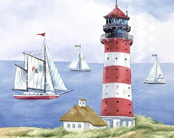 Nautical Seas the Day Lighthouse Decoupage Napkin, 5" X 5" Cocktail ...