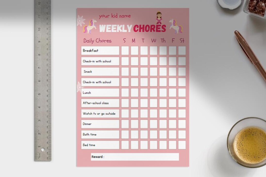 Editable and Printable Kid's Chore Chart Daily & Weekly Task Tracker ...