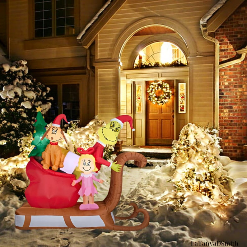 Grinch on Sled With Max and Cindy Lou 9 Foot Scene Christmas - Etsy