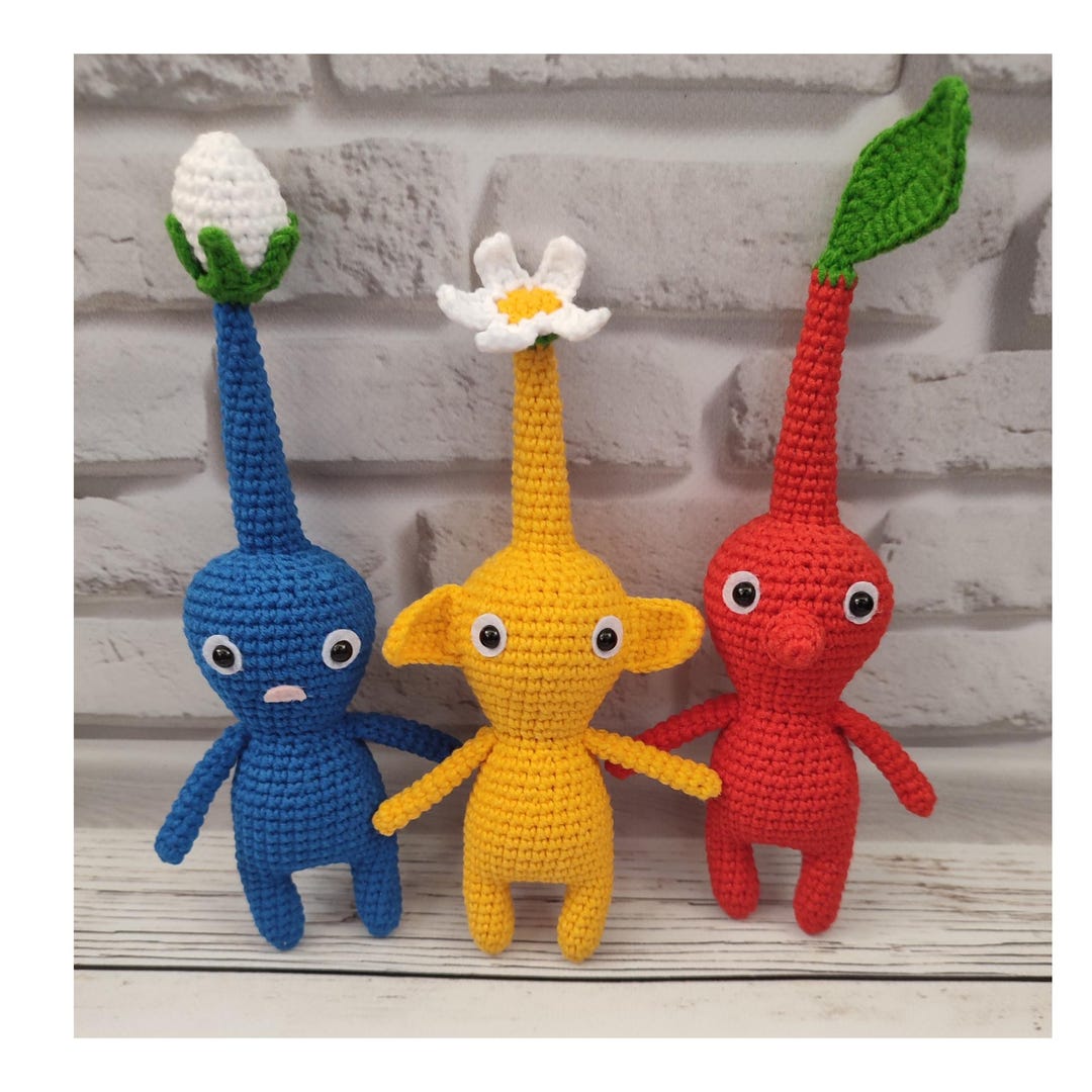 Blue Red Yellow Pikmin Crochet Amigurumi Doll Plushie With Flower ...
