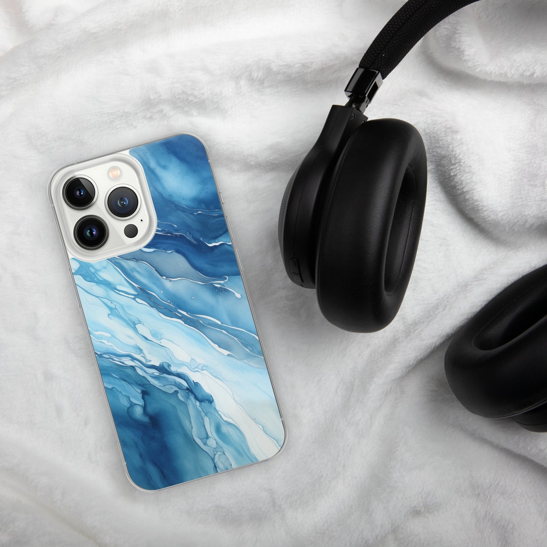 Blue Abstract Waves Watercolor Painting iPhone Case - Etsy