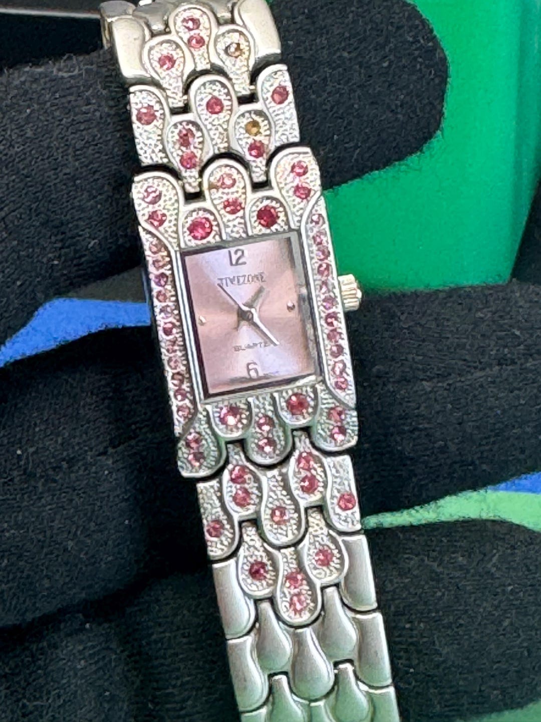 Timezone Red Rhinestone Bracelet Watch – Statement Silver-tone Ladies ...
