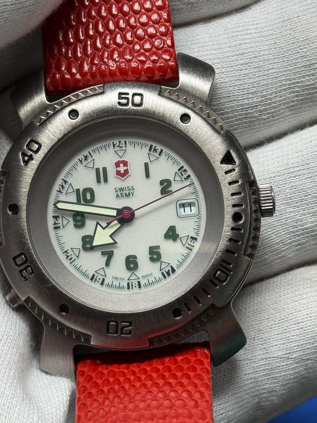 Vintage Swiss Army Ladies’ Watch | Chunky Diver Style | Red Leather ...