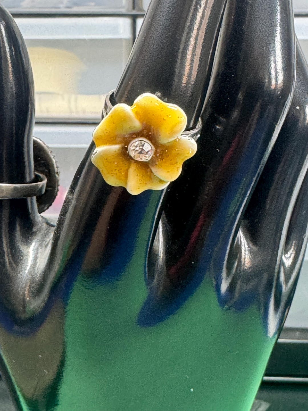 Vintage Yellow Enamel Flower Ring – Rhinestone Center – Size 6.5 - Etsy