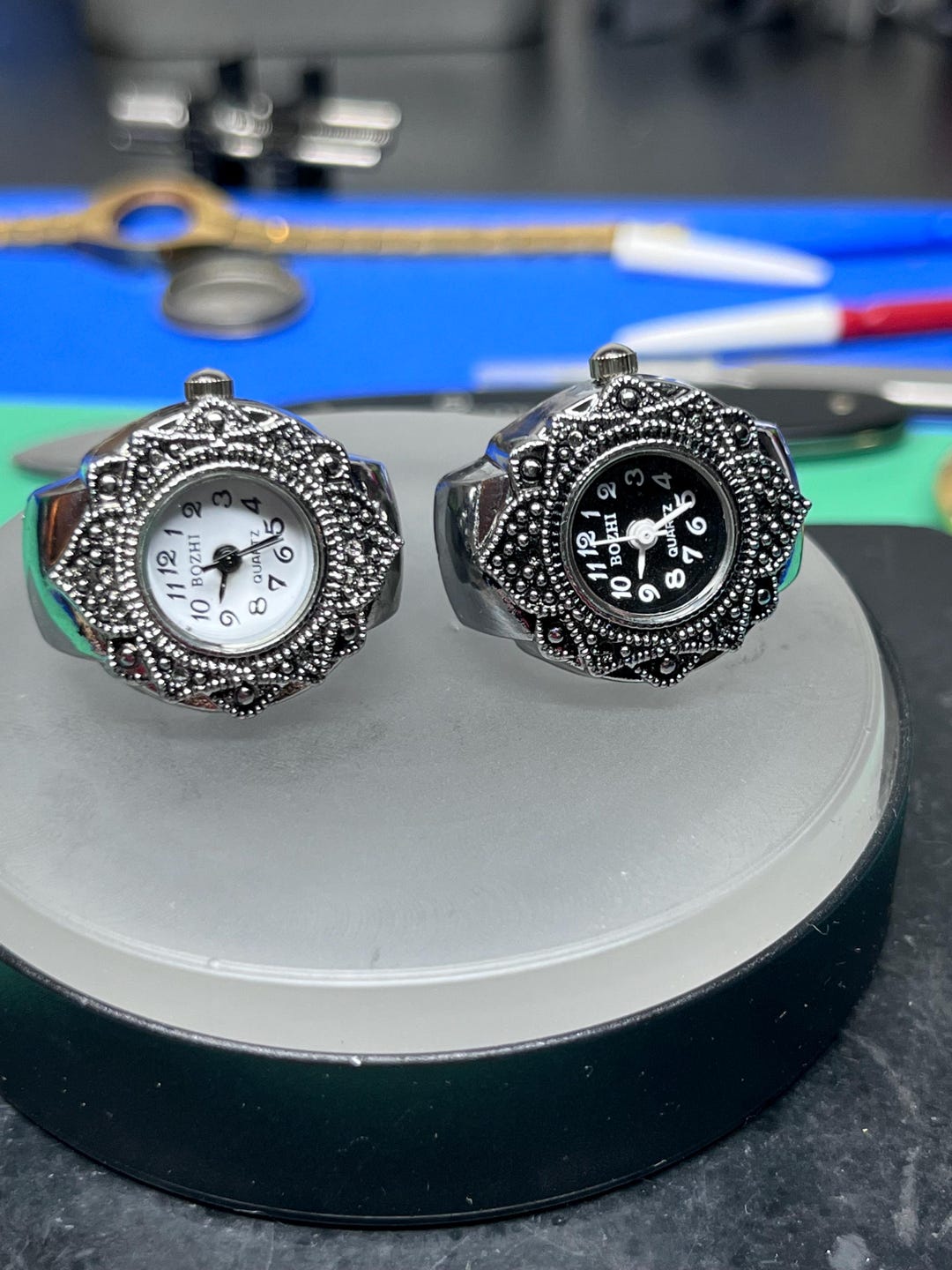 Vintage Style Quartz Finger Ring Watches - Black & White Dials (set of ...