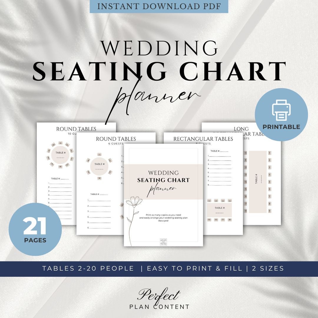 Printable Wedding Table Seating Chart Planner, Beige Table Plan ...