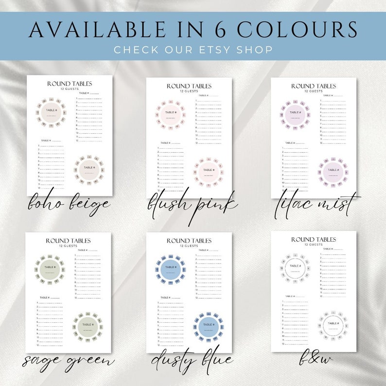 Printable Wedding Table Seating Chart Planner, Blue Table Plan ...