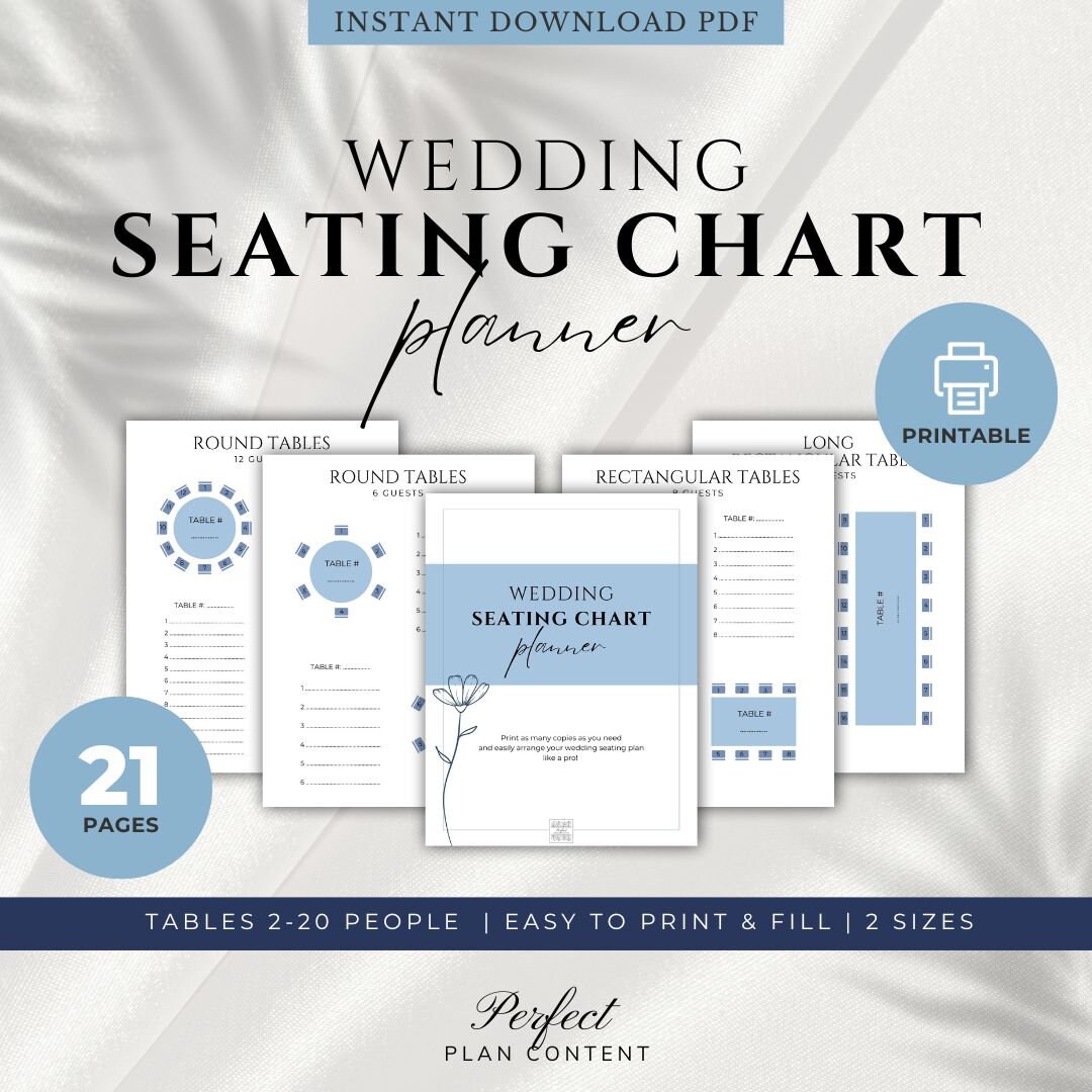 Printable Wedding Table Seating Chart Planner, Blue Table Plan ...