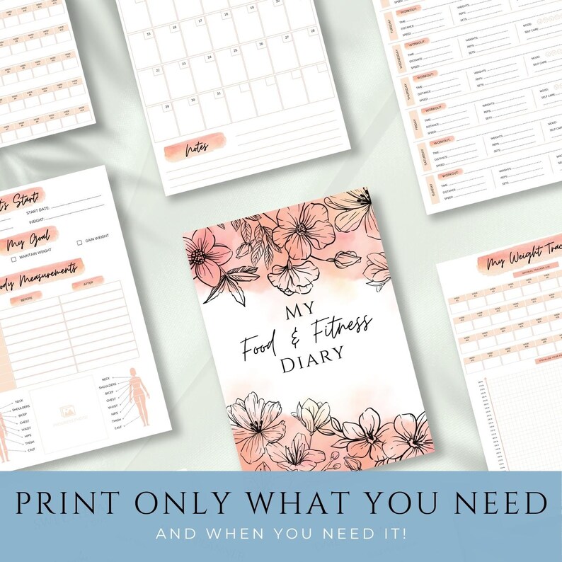 Printable Food and Fitness Tracker PDF | Meal Planner | Workout Log ...