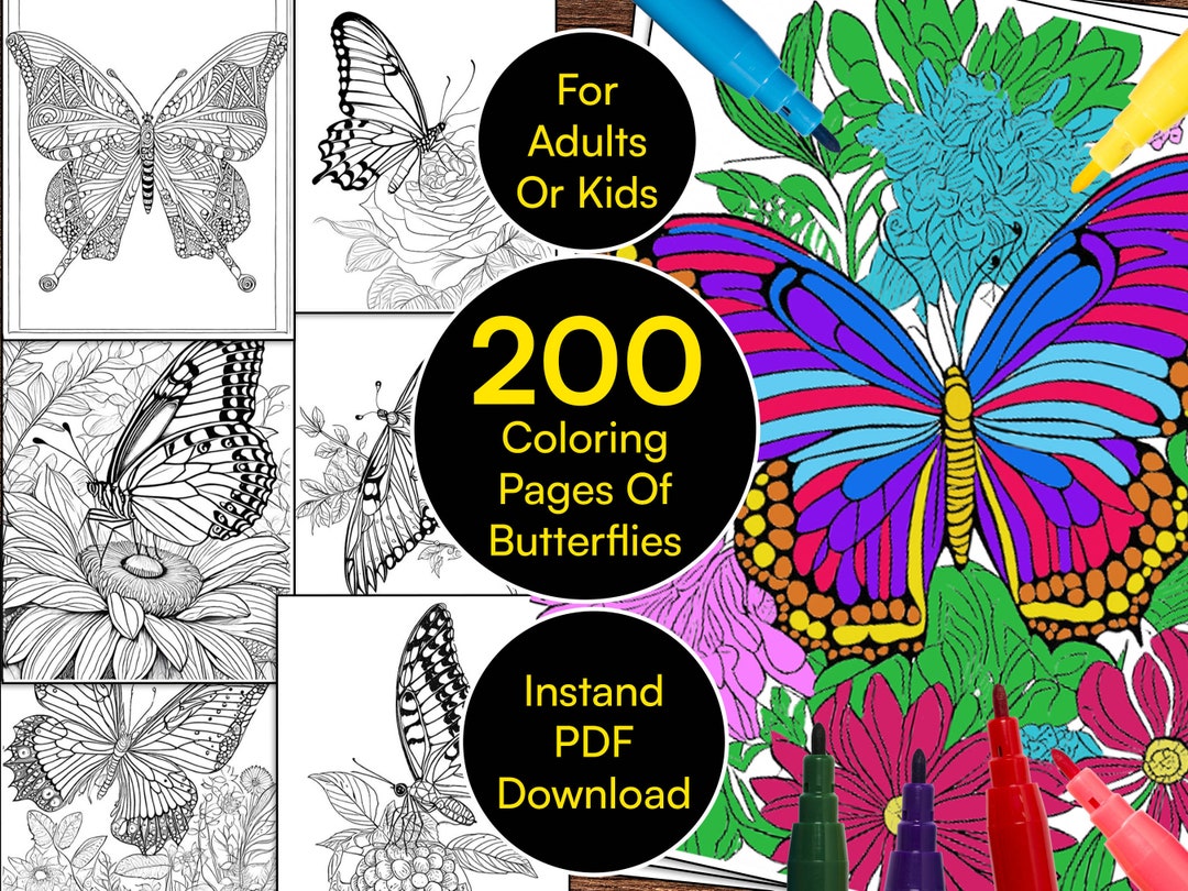 200 Butterfly Coloring Pages for Kids and Adults | Instant Download ...