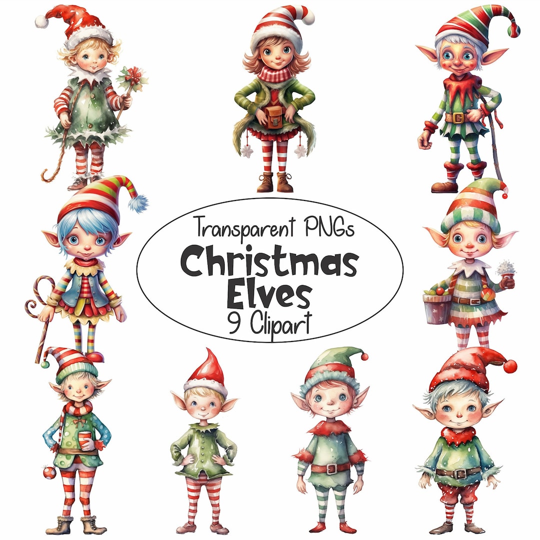 9 Watercolor Christmas Elves & Pixies Whimsical North Pole Fantasy ...