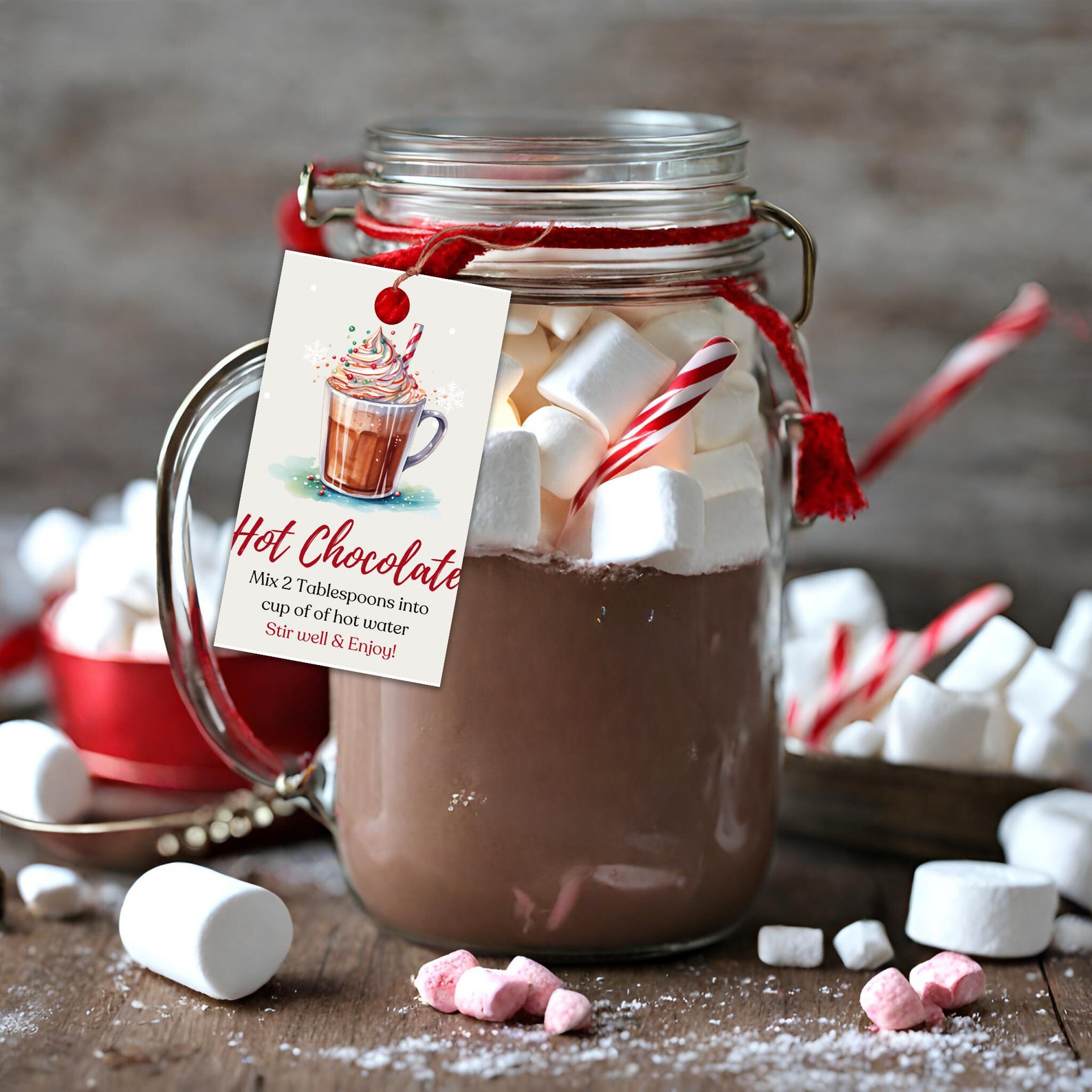 Printable Gift Jar Tags Christmas Hot Chocolate Set of 9 | Watercolor ...