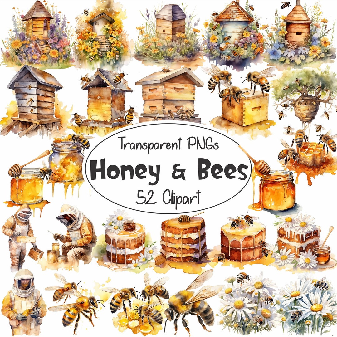 52 Honey and Bee Designs in Watercolor | Beekeeper Beehives and Cake ...
