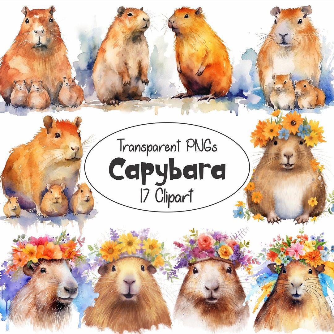 17 Capybara Close to Nature and With Flowers in Watercolor | Floral ...