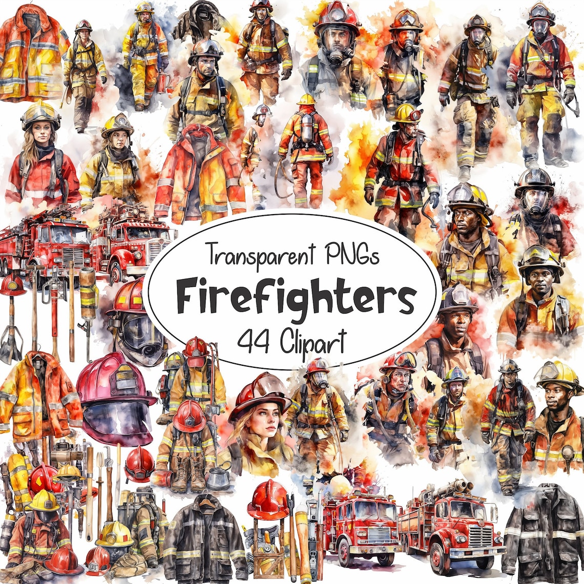 44 Firefighter Clipart for Emergency Fire Rescue | Watercolor Digital ...